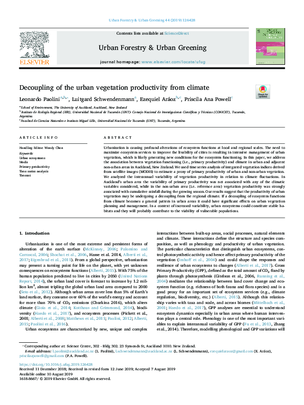 (PDF) Decoupling of the urban vegetation productivity from climate