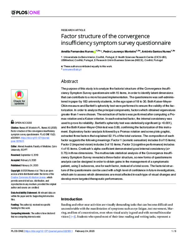 (PDF) Factor structure of the convergence insufficiency symptom survey ...