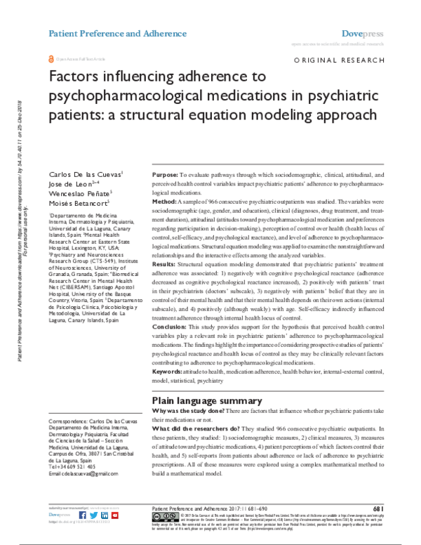 (PDF) Factors influencing adherence to psychopharmacological medications in psychiatric patients ...