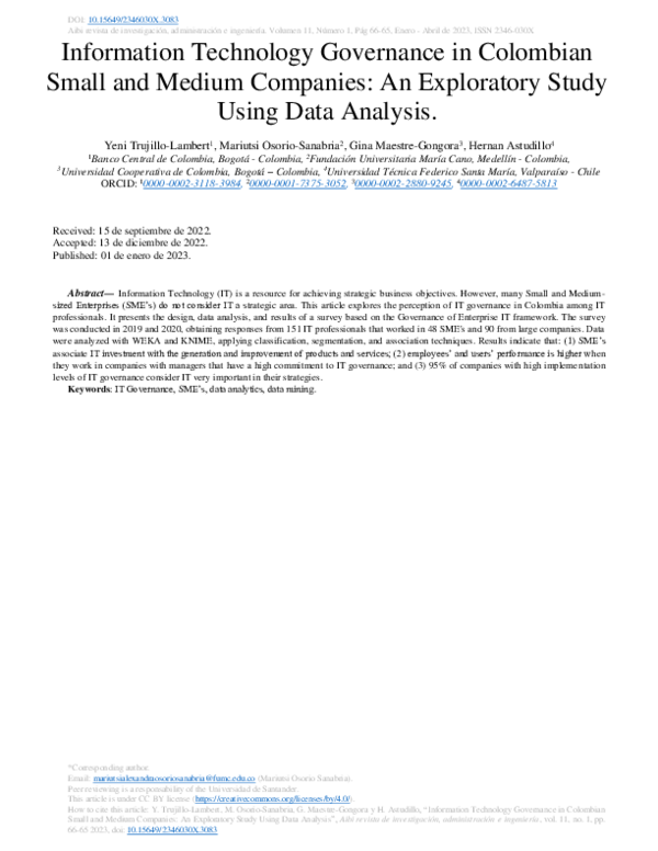 (PDF) Information Technology Governance in Colombian Small and Medium Companies: An Exploratory ...