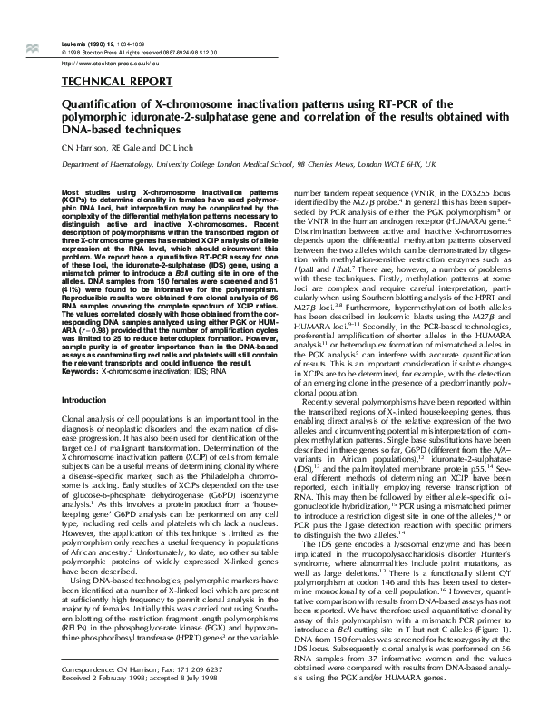 Pdf Quantification Of X Chromosome Inactivation Patterns In