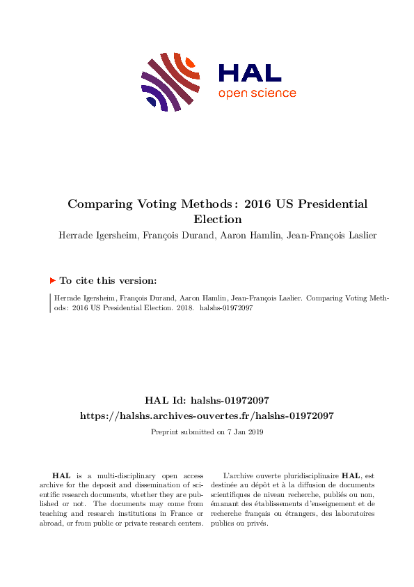 (PDF) Comparing voting methods: 2016 US presidential election