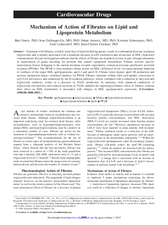 (PDF) Mechanism of Action of Fibrates on Lipid and Lipoprotein Metabolism