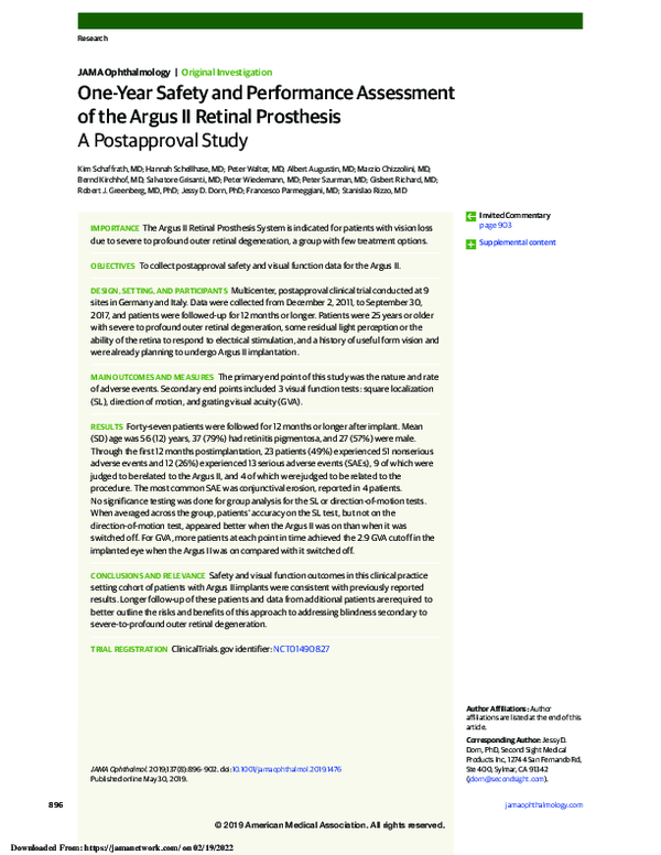 (PDF) One-Year Safety and Performance Assessment of the Argus II ...