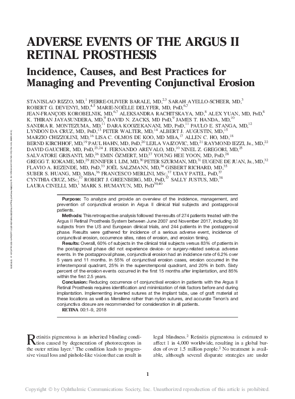 (PDF) Adverse Events of the Argus II Retinal Prosthesis