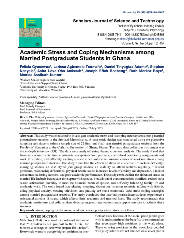 (PDF) Academic Stress and Coping Mechanisms among Married Postgraduate Students in Ghana