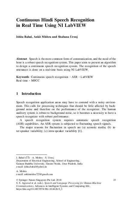 (PDF) Continuous Hindi Speech Recognition in Real Time Using NI LabVIEW
