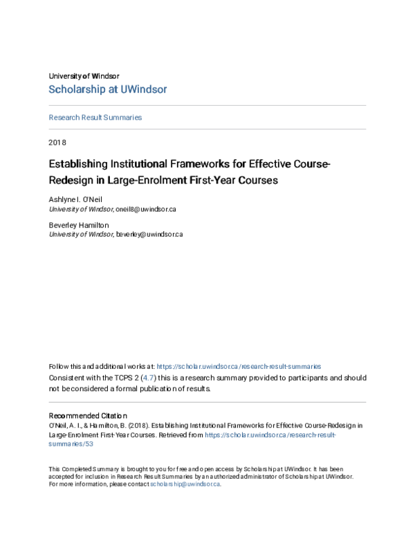 (PDF) Establishing Institutional Frameworks for Effective Course-Redesign in Large-Enrolment ...