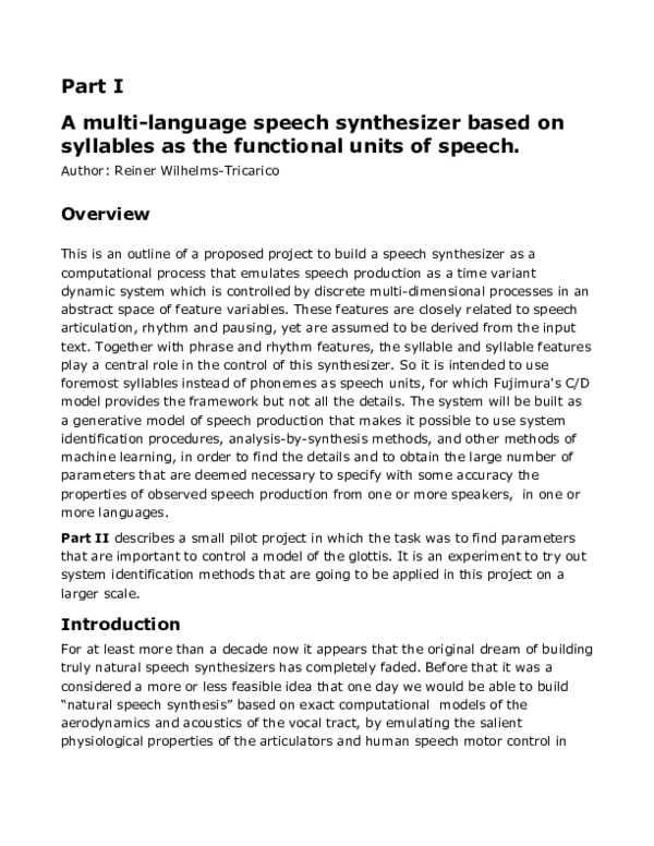 (PDF) Part I A multi-language speech synthesizer based on syllables as the functional units of ...