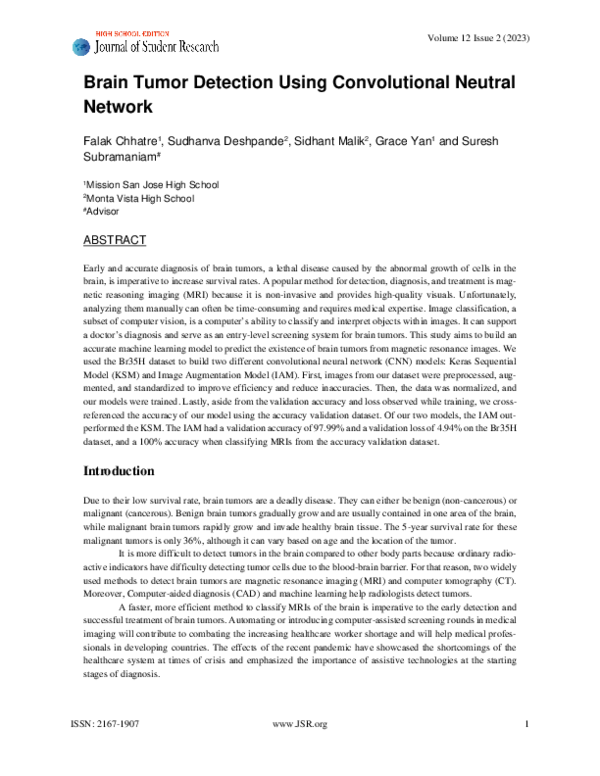 Pdf Brain Tumor Detection Using Convolutional Neural Network