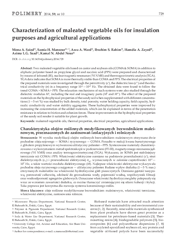 (PDF) Characterization of maleated vegetable oils for insulation ...