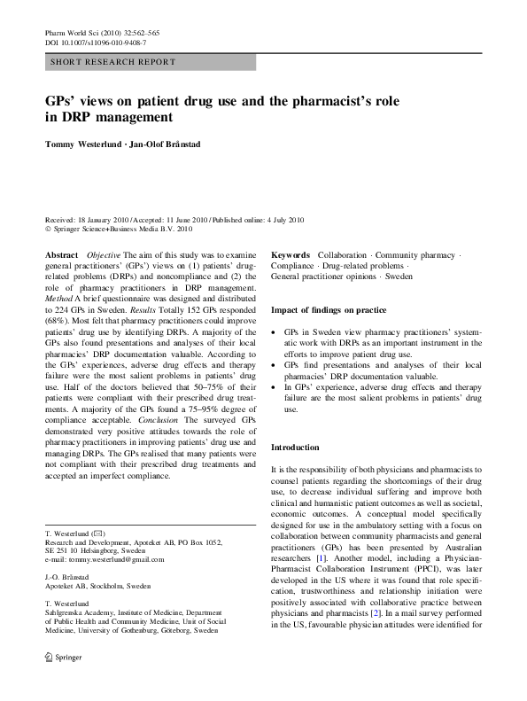 (PDF) GPs’ views on patient drug use and the pharmacist’s role in DRP ...