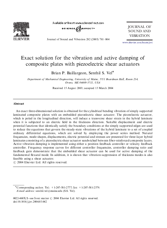 (PDF) Exact solution for the vibration and active damping of composite ...