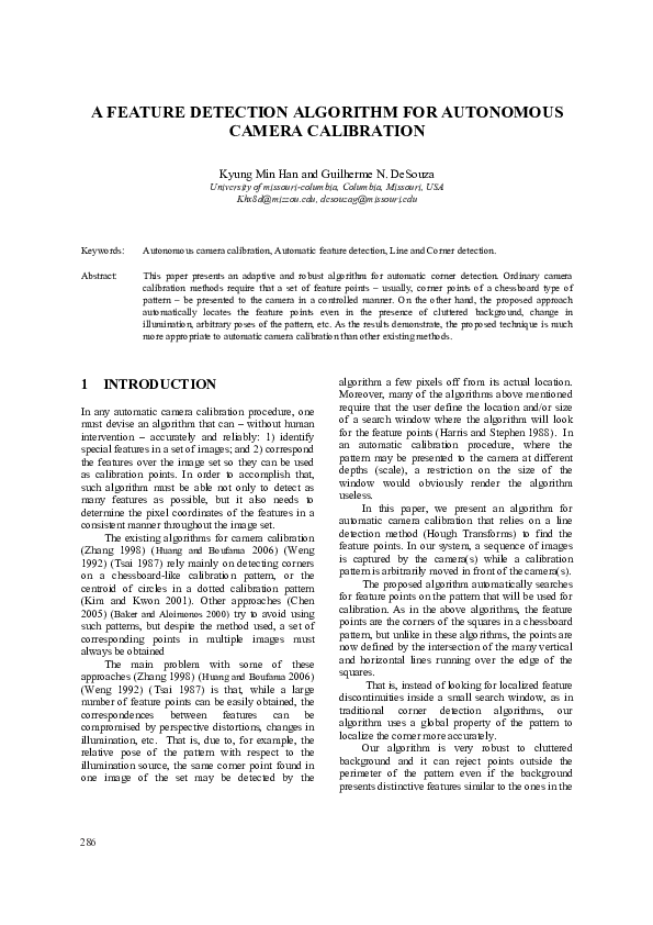 (PDF) A Feature Detection Algorithm for Autonomous Camera Calibration