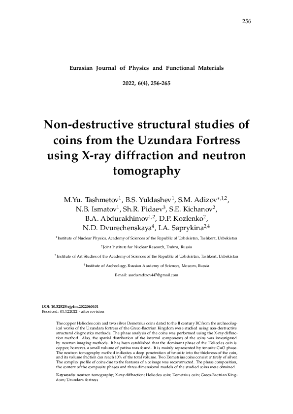 (PDF) Non-destructive structural studies of coins from the Uzundara Fortress using X-ray ...