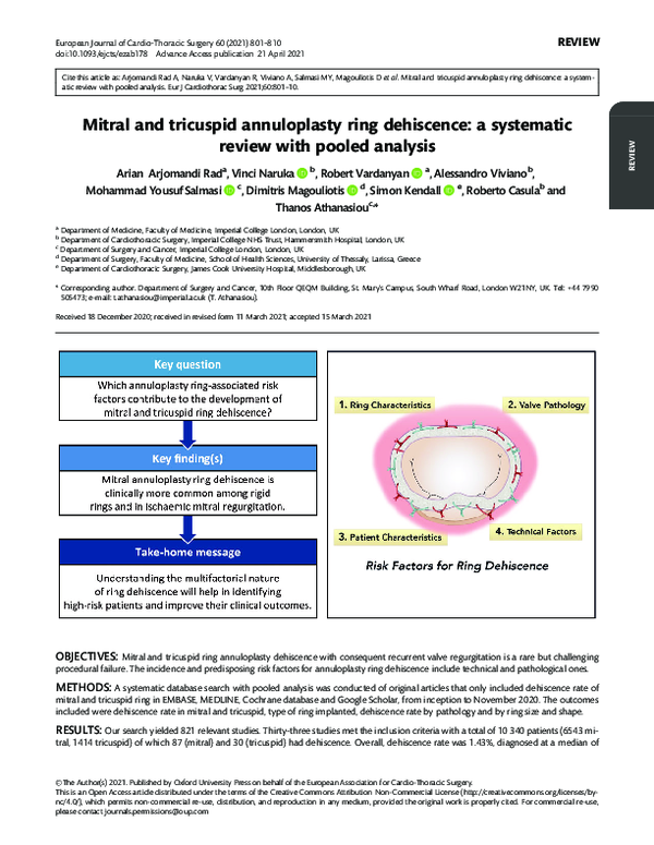 (PDF) Mitral and tricuspid annuloplasty ring dehiscence: a systematic ...