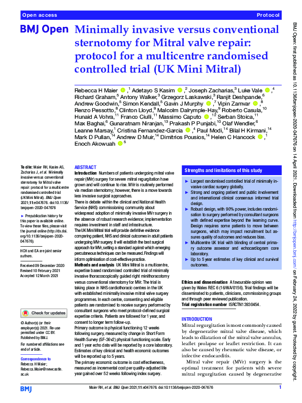 (PDF) Minimally invasive versus conventional sternotomy for Mitral ...
