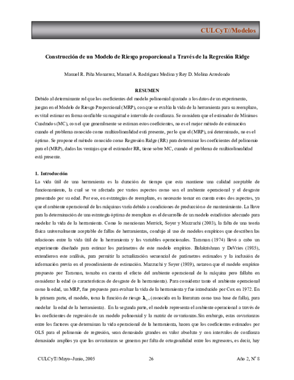 (PDF) Construcción de un modelo de riesgo proporcional a través de la ...