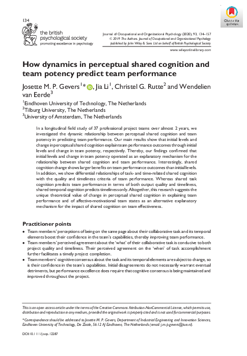 (PDF) How dynamics in perceptual shared cognition and team potency predict team performance ...