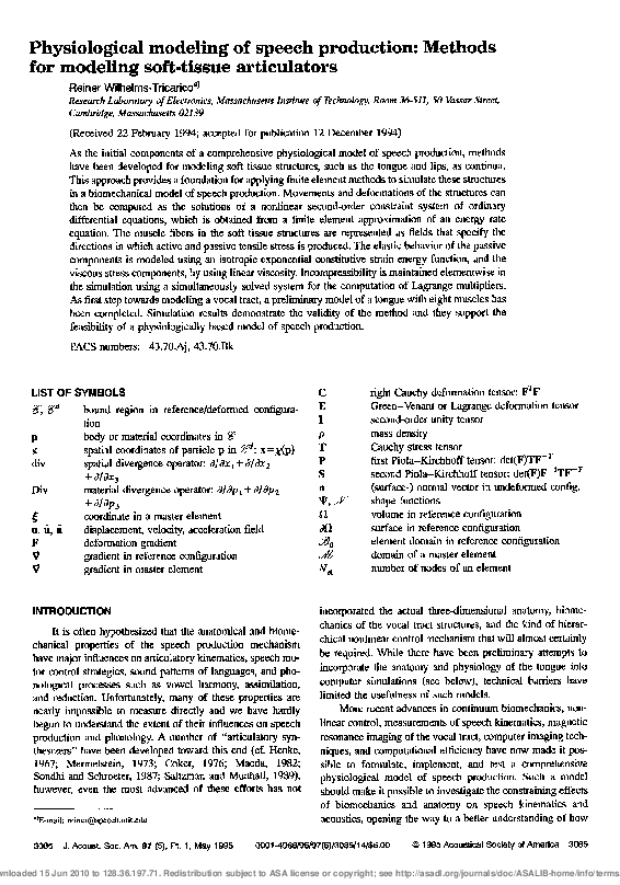 (PDF) Biomechanical and Physiologically Based Speech Modeling