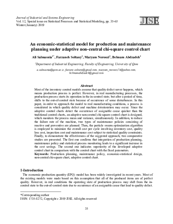 Pdf An Economic Statistical Model For Production And Maintenance Planning Under Adaptive Non