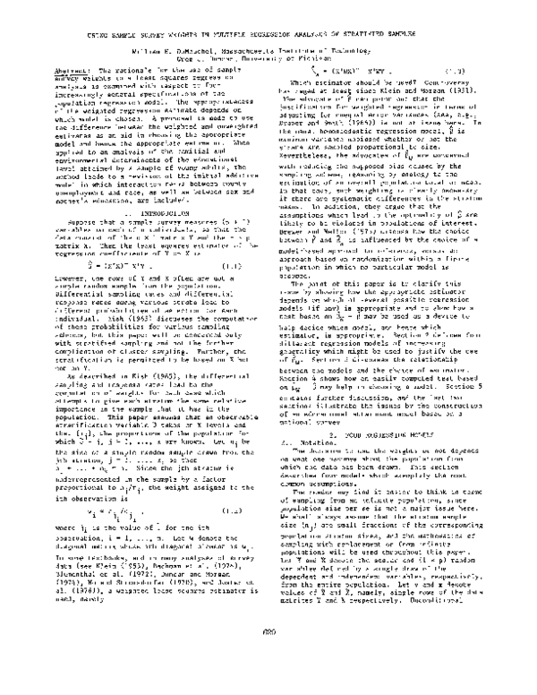 Pdf Using Sample Survey Weights In Multiple Regression Analyses Of Stratified Samples