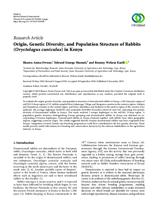 (PDF) Origin, Genetic Diversity, and Population Structure of Rabbits ...