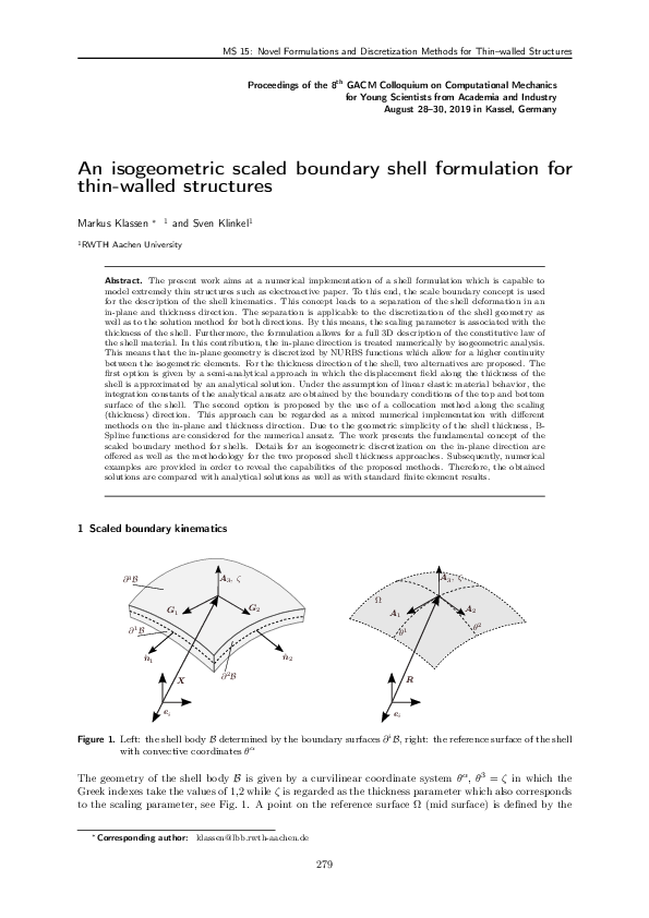 (PDF) An isogeometric scaled boundary shell formulation for thin-walled structures | Markus ...