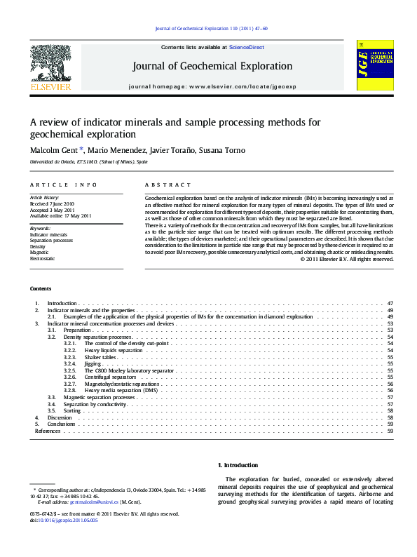 (PDF) A review of indicator minerals and sample processing methods for geochemical exploration