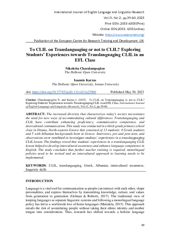 (PDF) To CLIL on Translanguaging or not to CLIL? Exploring Students' Experiences towards ...