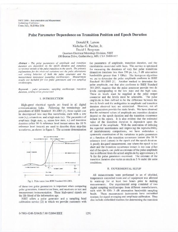 (PDF) Pulse Parameter Dependence on Transition Position and Epoch Duration | NIST | Donald R ...