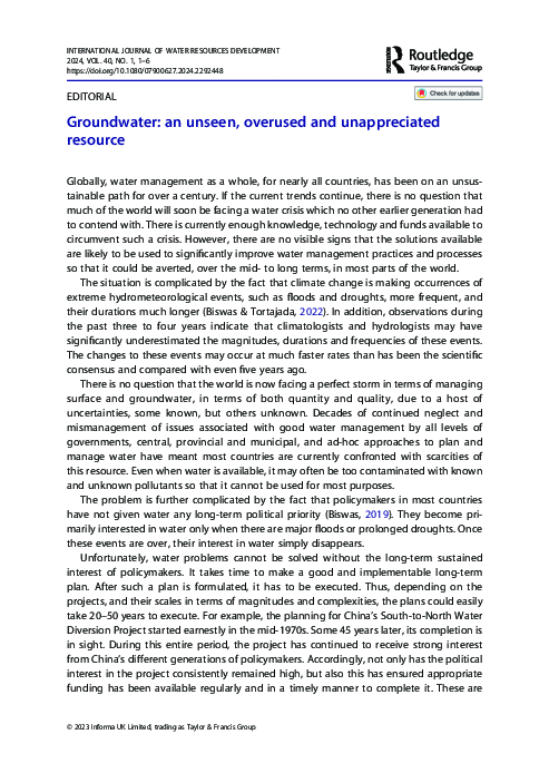 (PDF) Groundwater: an unseen, overused and unappreciated resource