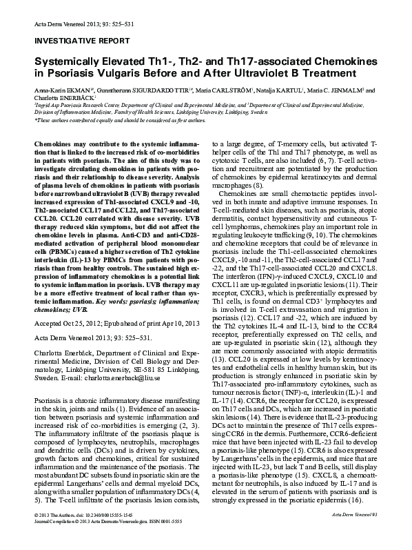 (PDF) Systemically Elevated Th1-, Th2- and Th17-associated Chemokines in Psoriasis Vulgaris ...