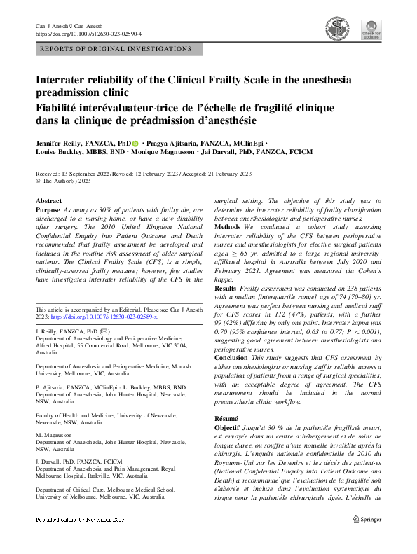 (PDF) Interrater reliability of the Clinical Frailty Scale in the ...