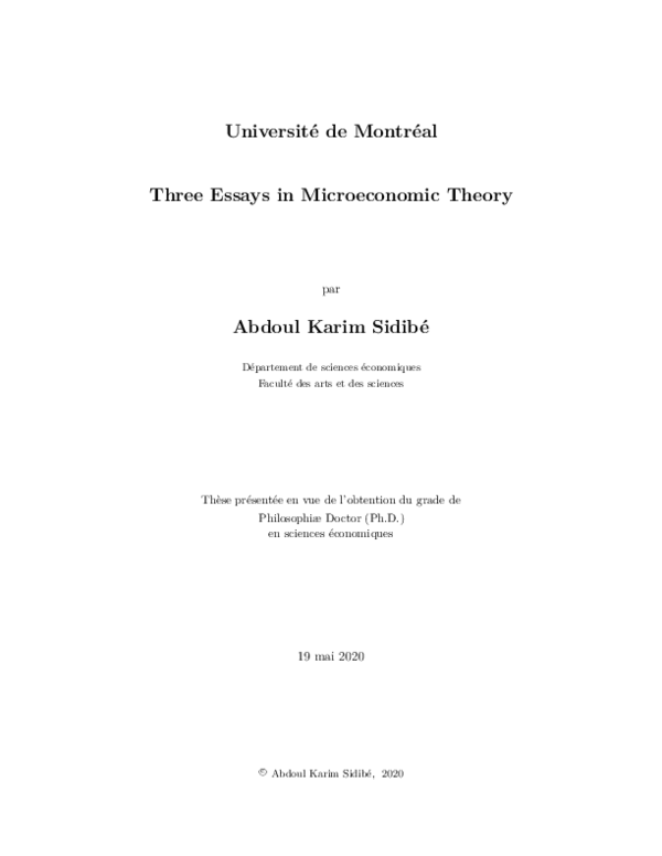 (PDF) Three essays in microeconomic theory (PDF) Three essays in microeconomic theory