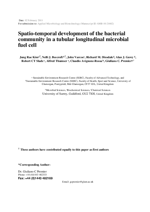 Pdf Spatiotemporal Development Of The Bacterial Community In A Tubular Longitudinal Microbial