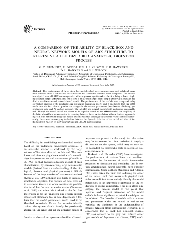 (PDF) A comparison of the ability of black box and neural network models of ARX structure to ...