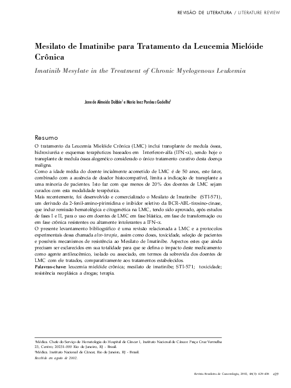 (PDF) Mesilato de Imatinibe para Tratamento da Leucemia Mielóide ...