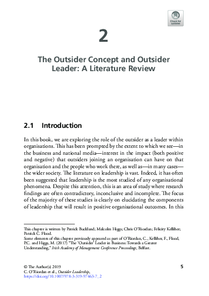 (PDF) The Outsider Concept and Outsider Leader: A Literature Review