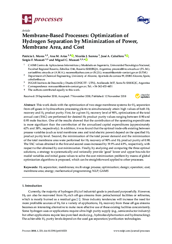 (PDF) Membrane-Based Processes: Optimization of Hydrogen Separation by Minimization of Power ...