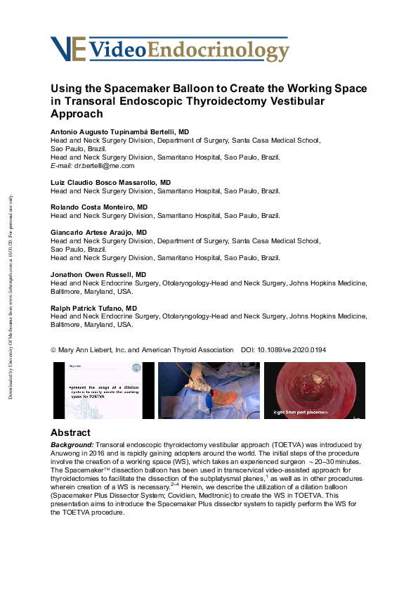 (PDF) Using the Spacemaker Balloon to Create the Working Space in ...