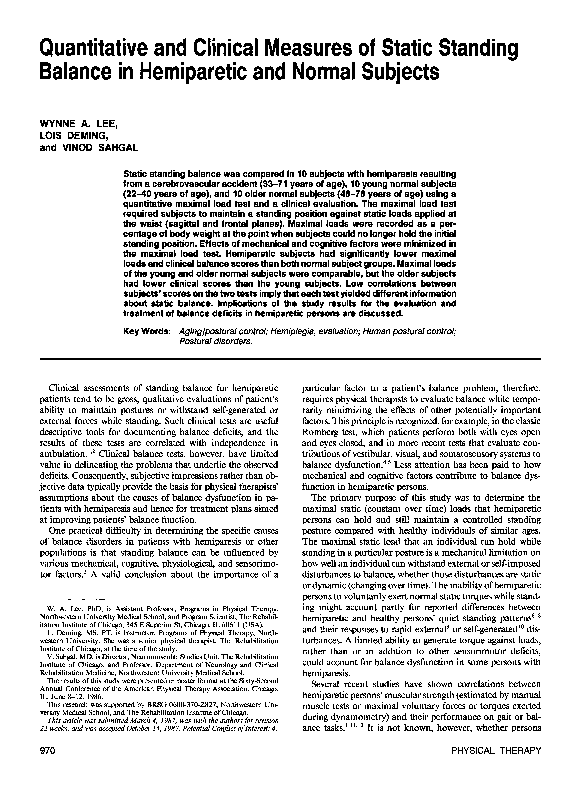 (PDF) Quantitative and Clinical Measures of Static Standing Balance in ...