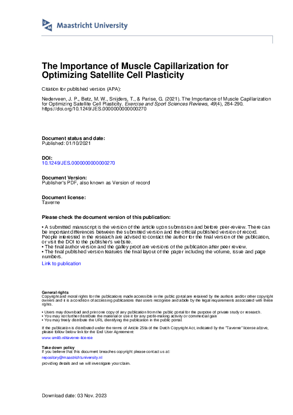 (PDF) The Importance of Muscle Capillarization for Optimizing Satellite ...