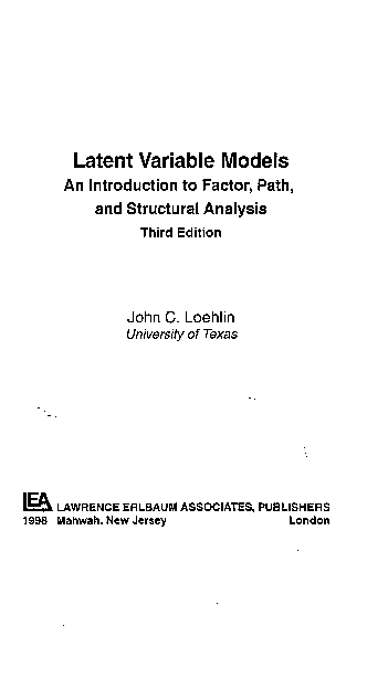 (PDF) Latent Variable Models: An Introduction to Factor, Path, and Structural Analysis
