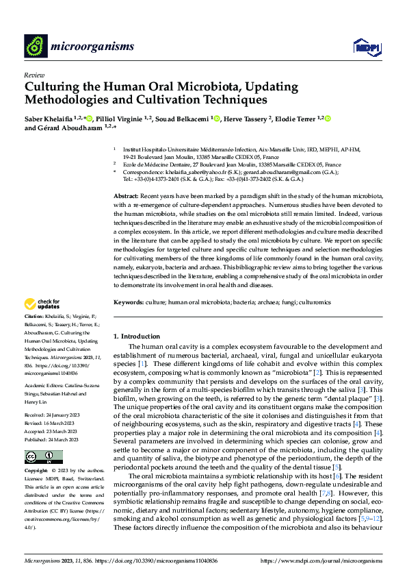 (PDF) Culturing the Human Oral Microbiota, Updating Methodologies and ...