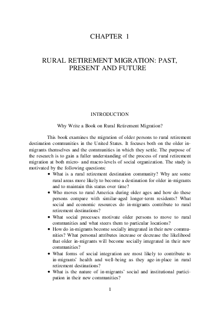 (PDF) Rural Retirement Migration: Past, Present and Future