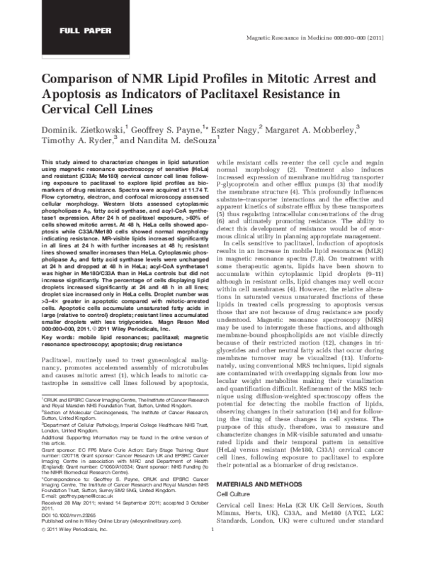 (PDF) Comparison of NMR lipid profiles in mitotic arrest and apoptosis ...