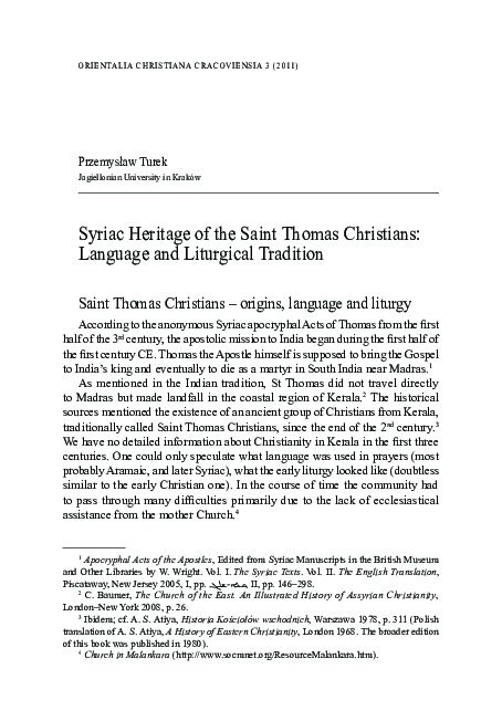 (PDF) Syriac Heritage of the Saint Thomas Christians: Language and ...