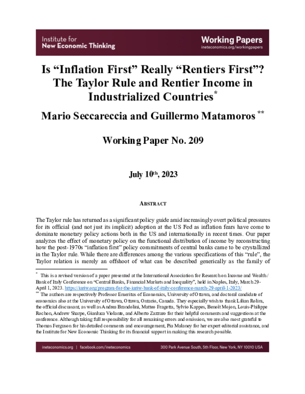 (PDF) Is “Inflation First” Really “Rentiers First”? The Taylor Rule and ...