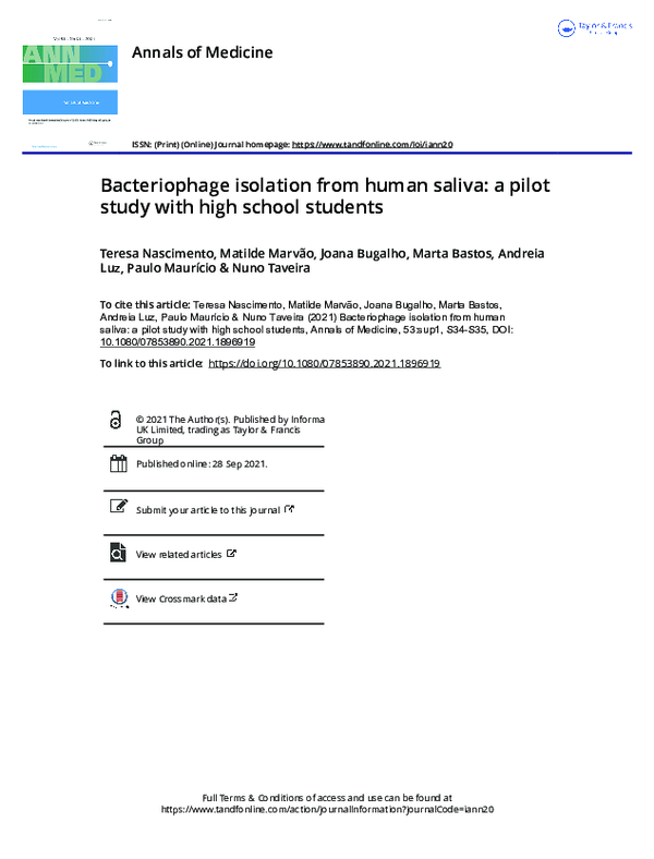 (PDF) Bacteriophage isolation from human saliva: a pilot study with ...